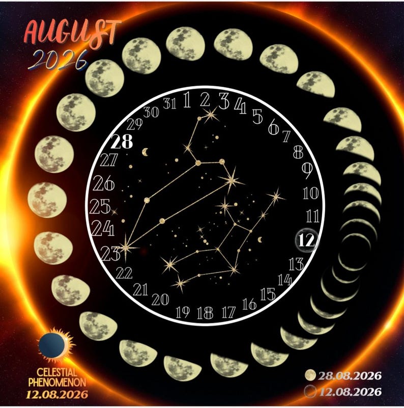 2026 Full Moon Calendar, Lunar Phases Astrology Wall Art (digital ...
