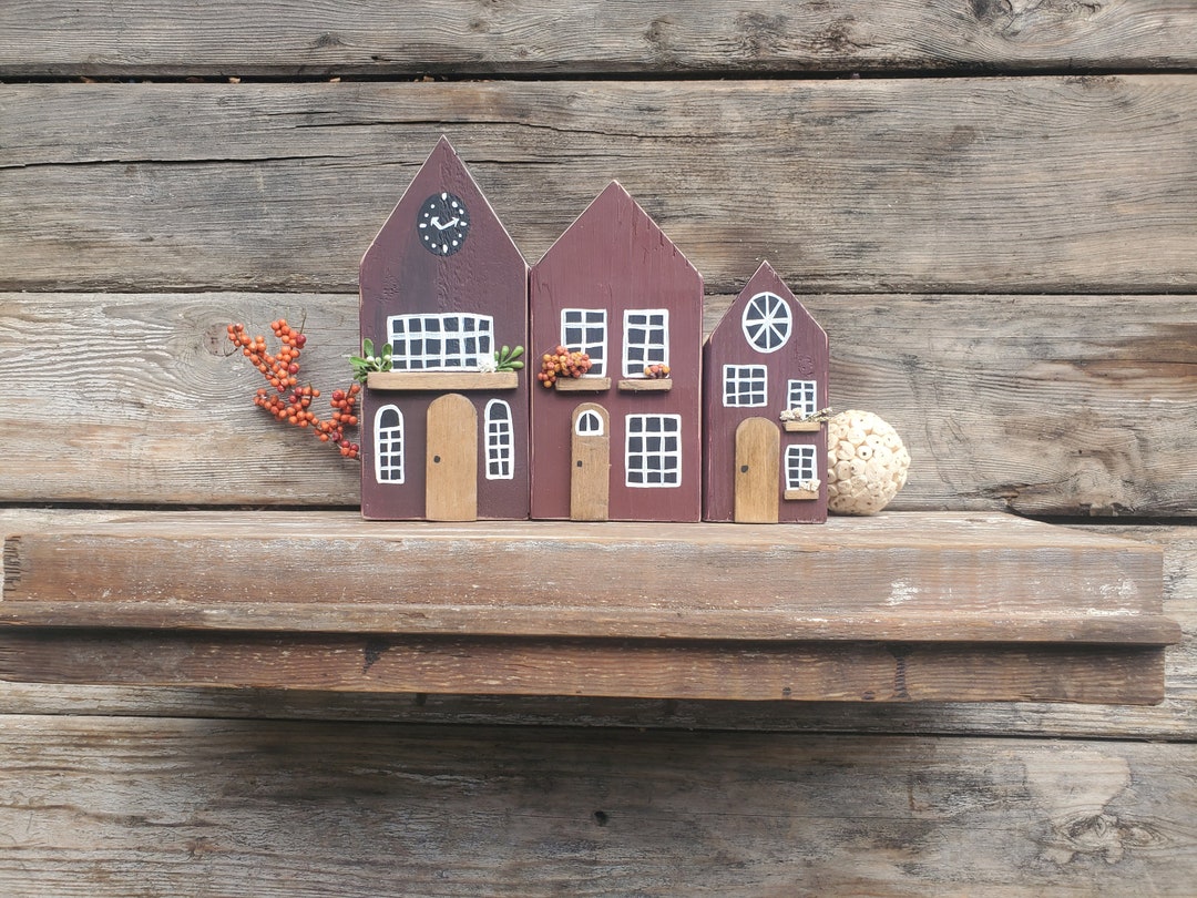 Wooden Houses, Maroon - Etsy