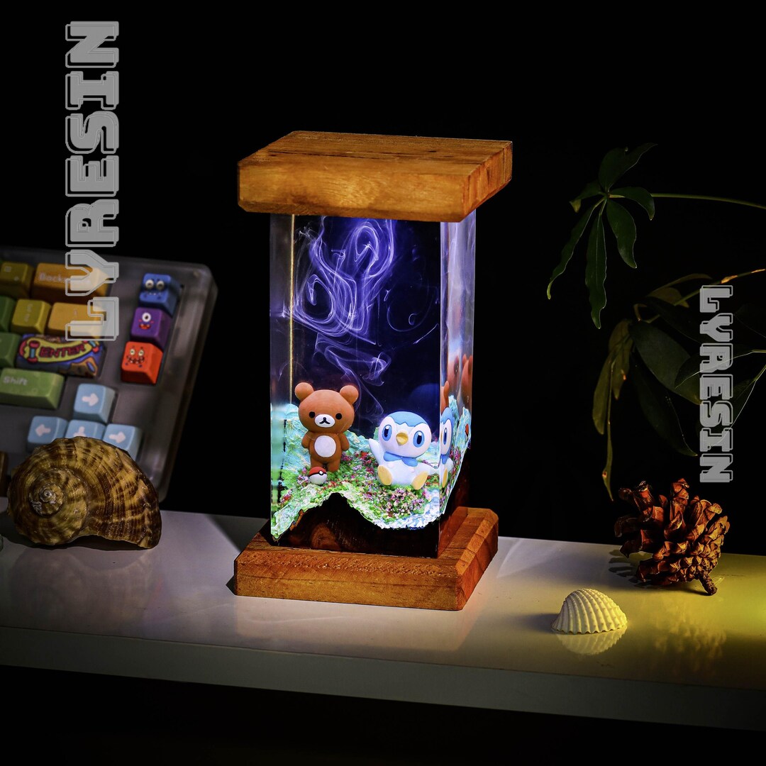 Ku.ma and Pipl.up Pok.emo.n Epoxy Lamp Custom Pok.emon Resin Lamp Resin ...