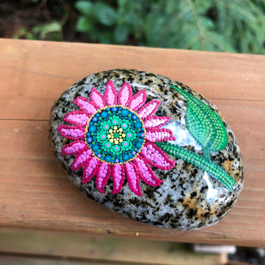 Dot Painted Flower Design on Natural Stone. - Etsy