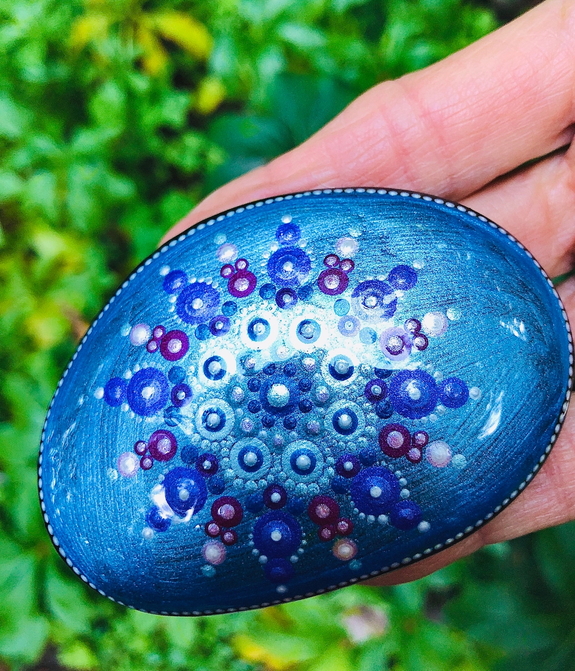 Mandala Dot Rock Painting on Natural Stone in Turquoise, Purple, Pink ...