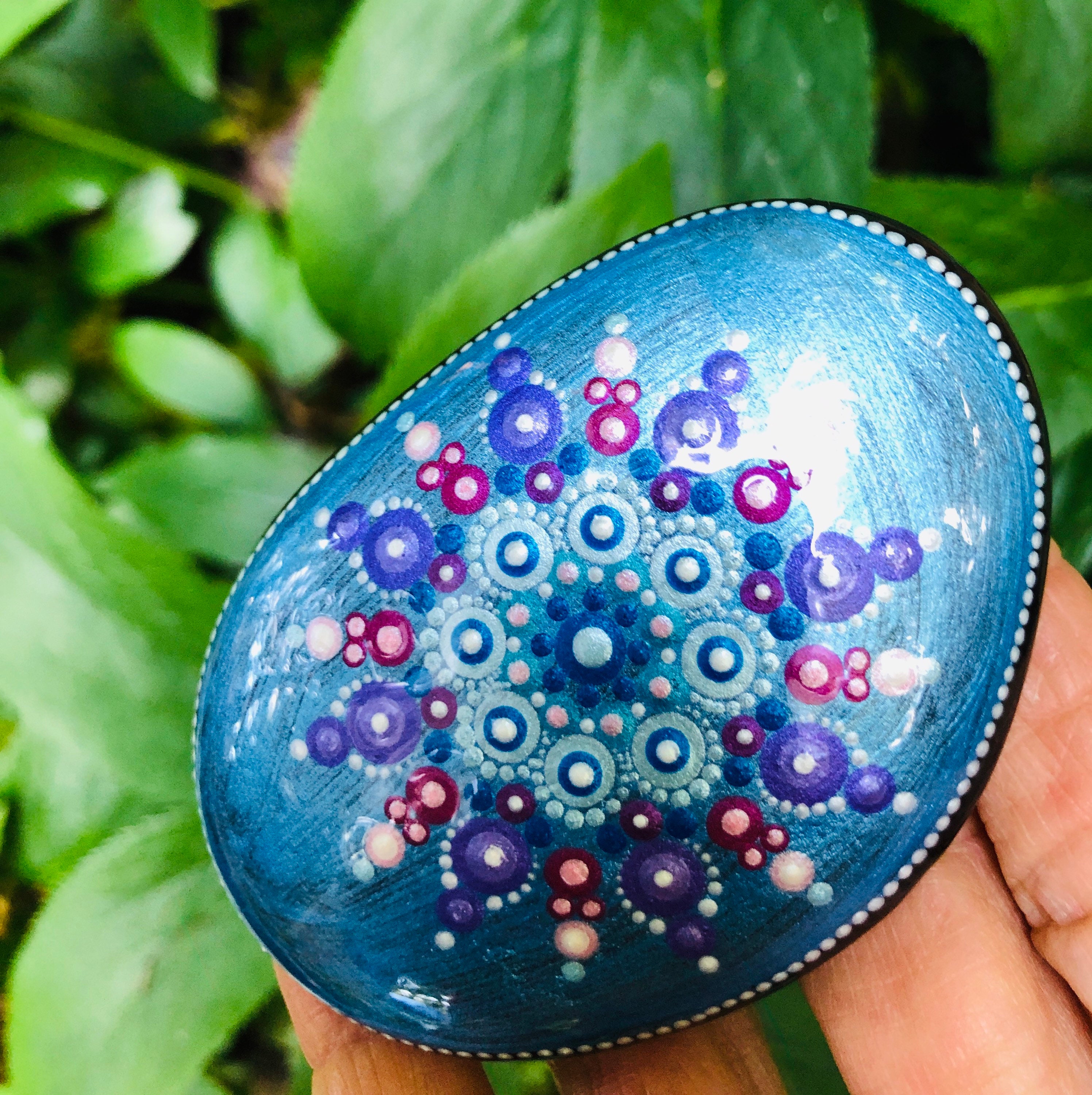 Mandala Dot Rock Painting on Natural Stone in Turquoise, Purple, Pink ...