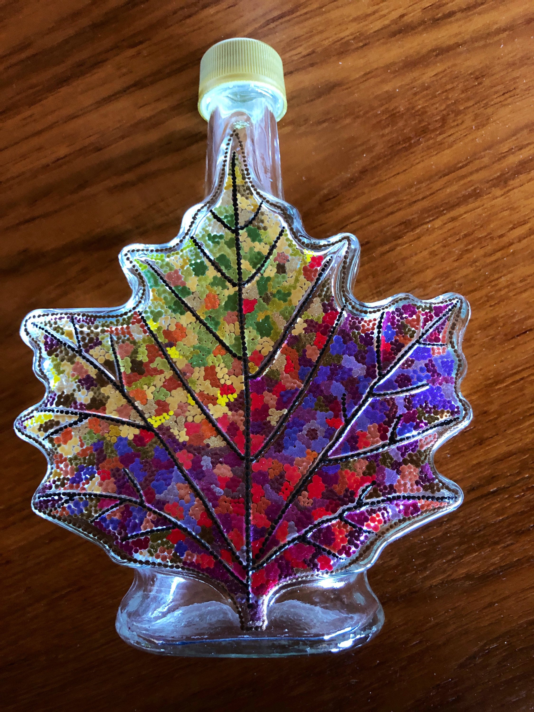Glass Bottle Maple leaf hand painted in fall colors. | Etsy