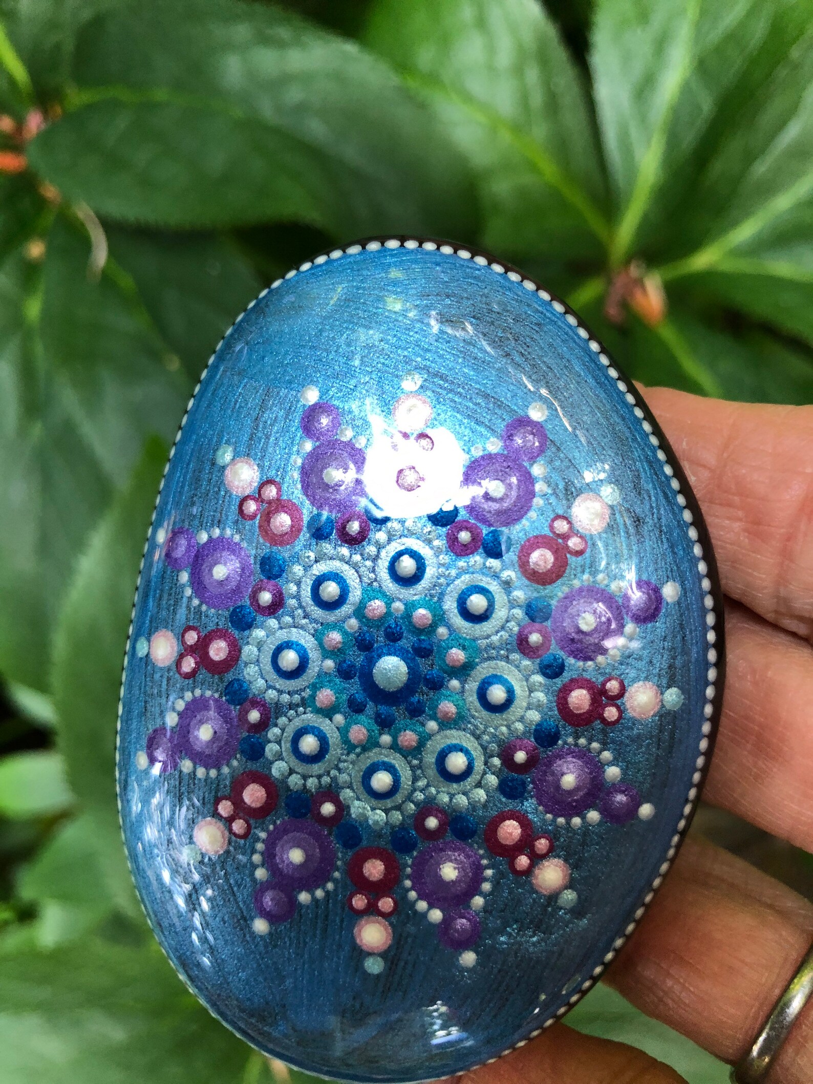 Mandala Dot Rock Painting on Natural Stone in Turquoise, Purple, Pink ...