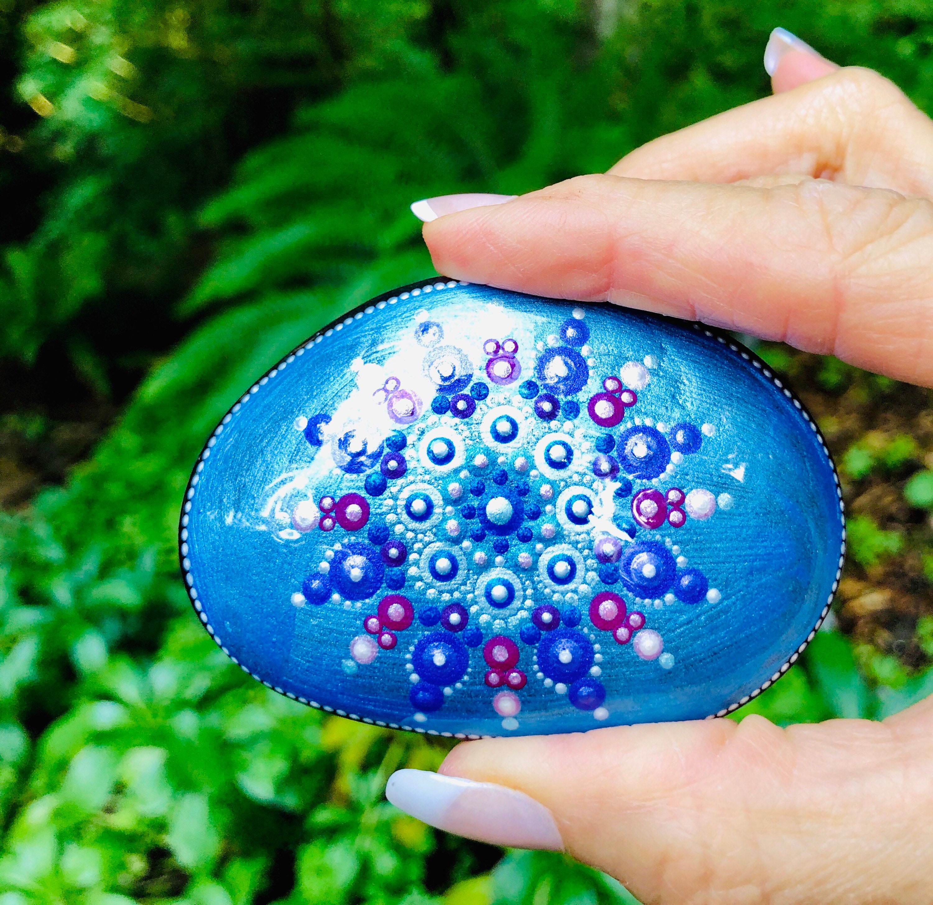 Mandala Dot Rock Painting on Natural Stone in Turquoise, Purple, Pink ...