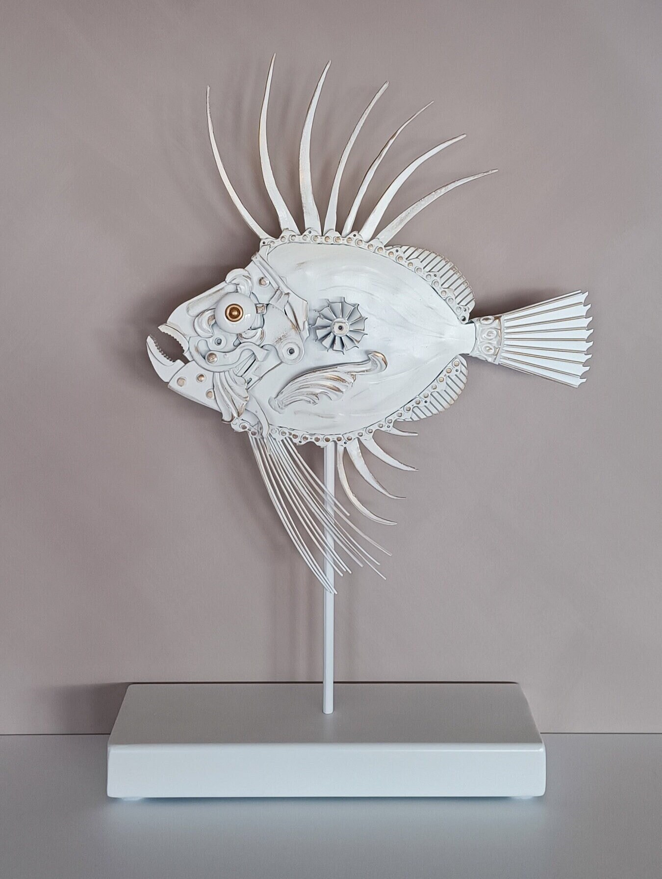 John Dory Metal Art Fish Sculpture, Tabletop Sculpture, White Metal Art ...