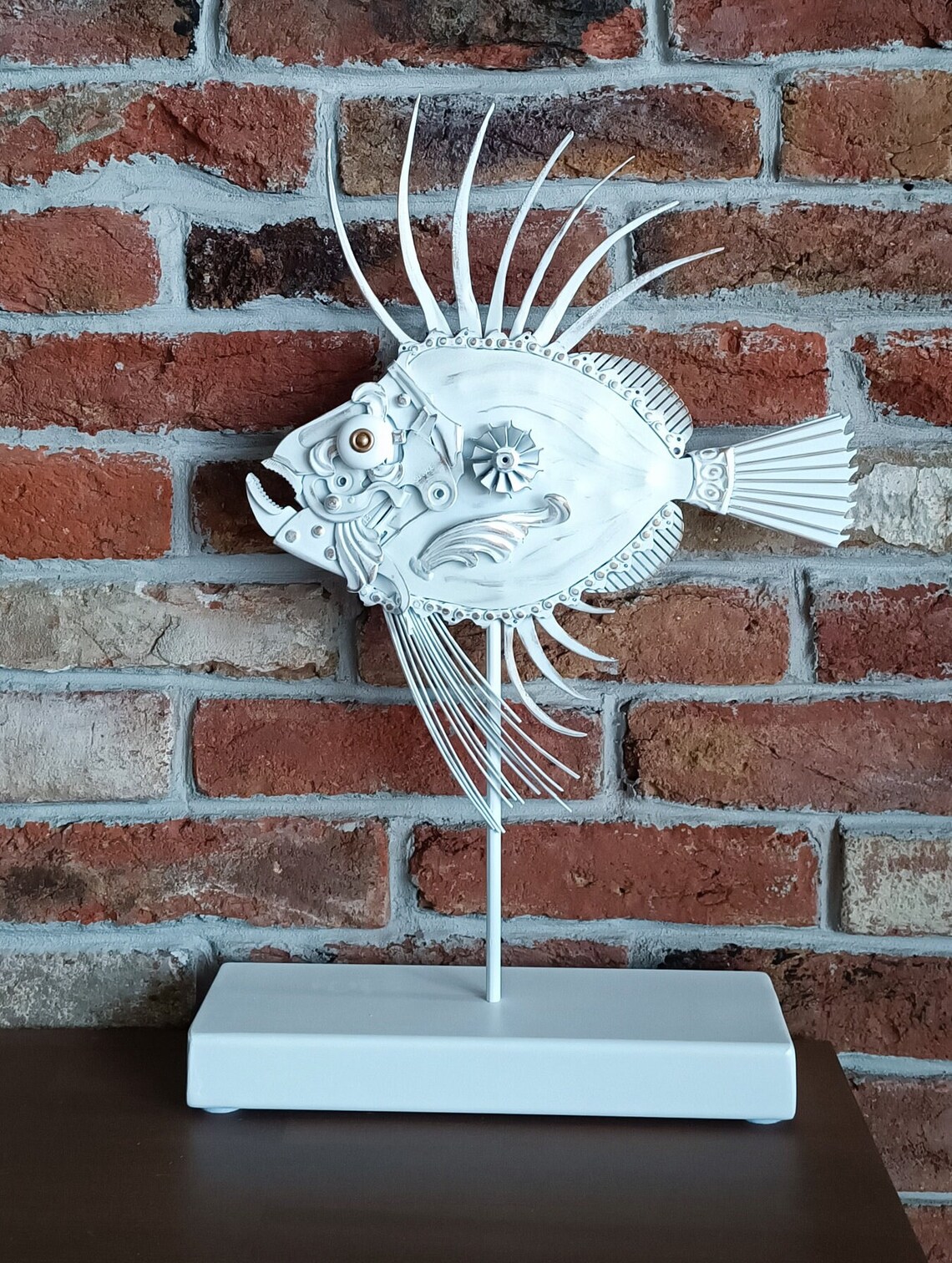 John Dory Metal Art Fish Sculpture, Tabletop Sculpture, White Metal Art ...