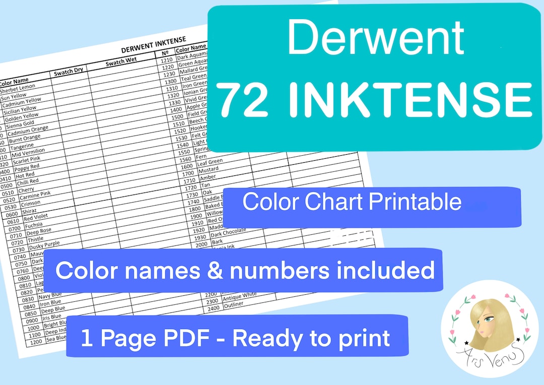 72 Inktense Color Chart Template - Instant Download | Digital PDF ...