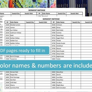 100 Inktense Color Chart Template - Instant Download | Digital PDF ...
