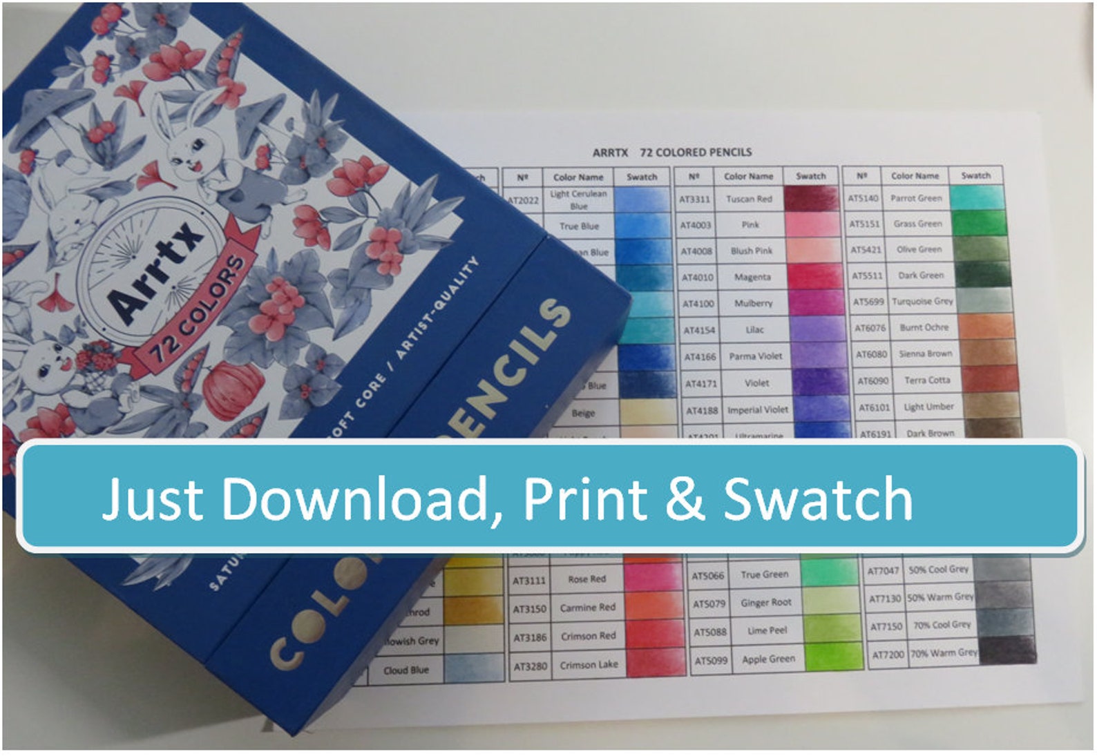 Swatch Sheet for Arrtx Colored Pencils 72- Instant Download File ...