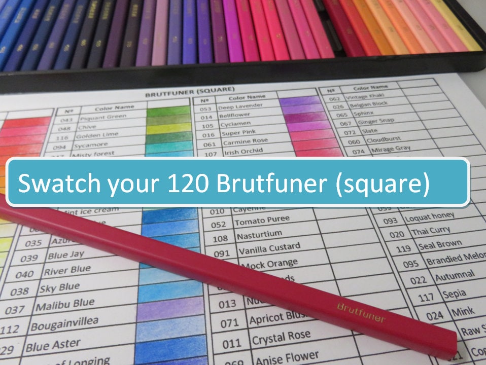 Swatch Sheet for Brutfuner 120 Square Colored Pencils Instant Download ...