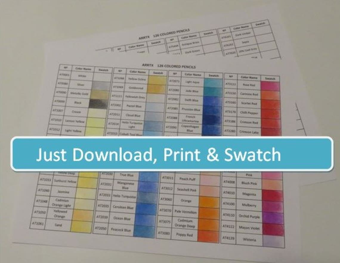 Swatch Sheet for Arrtx Colored Pencils 126 - Instant Download File ...