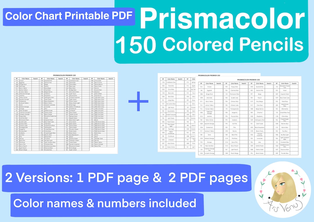 Prismacolor Premier 150 Color Swatch Chart - Instant Download - Etsy