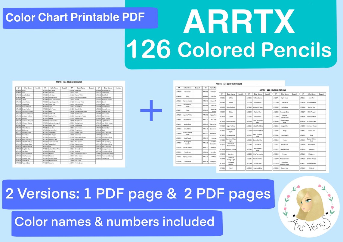 Swatch Sheet for Arrtx Colored Pencils 126 - Instant Download File ...