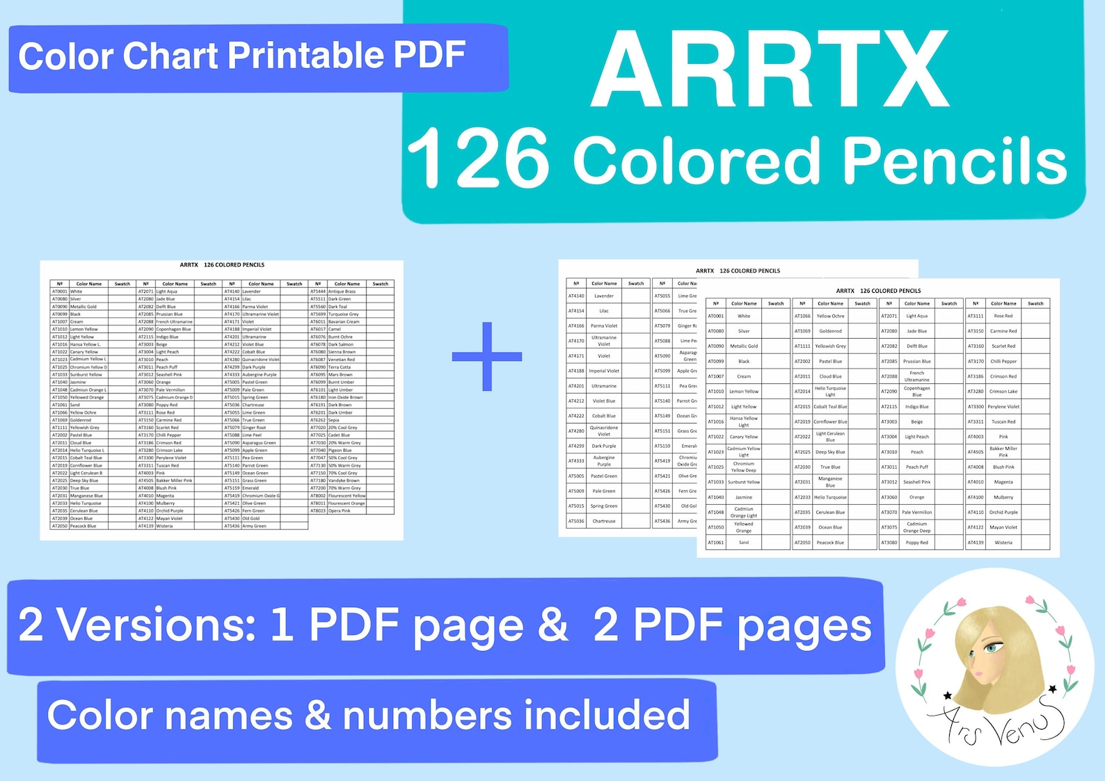 Swatch Sheet for Arrtx Colored Pencils 126 - Instant Download File ...