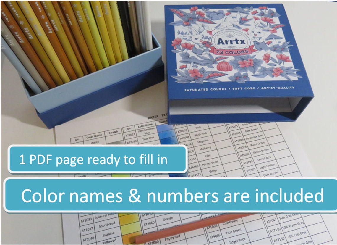 Swatch Sheet for Arrtx Colored Pencils 72- Instant Download File ...