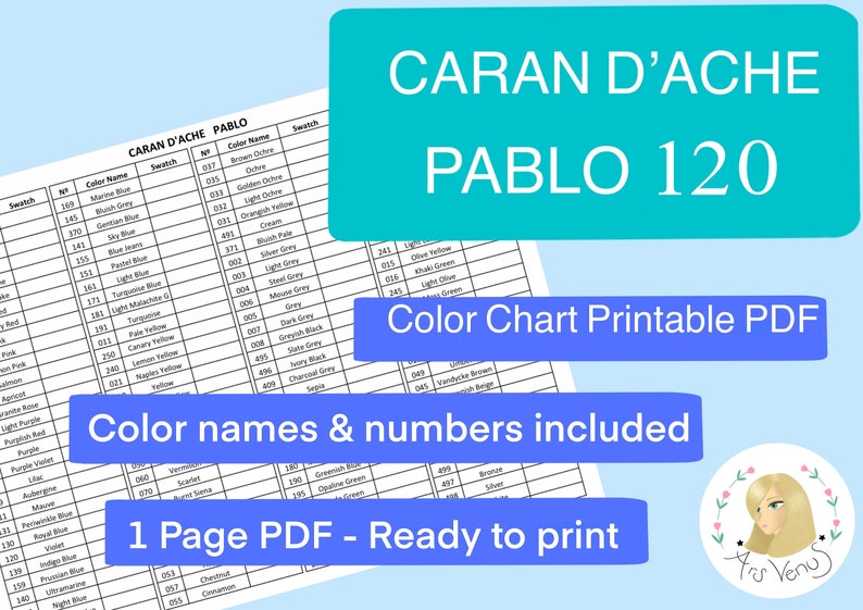 Swatch Sheet for Caran D'ache Pablo Colored Pencils- 120 Colors ...
