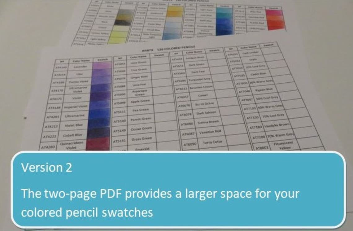 Swatch Sheet for Arrtx Colored Pencils 126 - Instant Download File ...