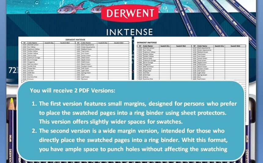 72 Inktense Color Chart Template - Instant Download | Digital PDF | Download and Print ...