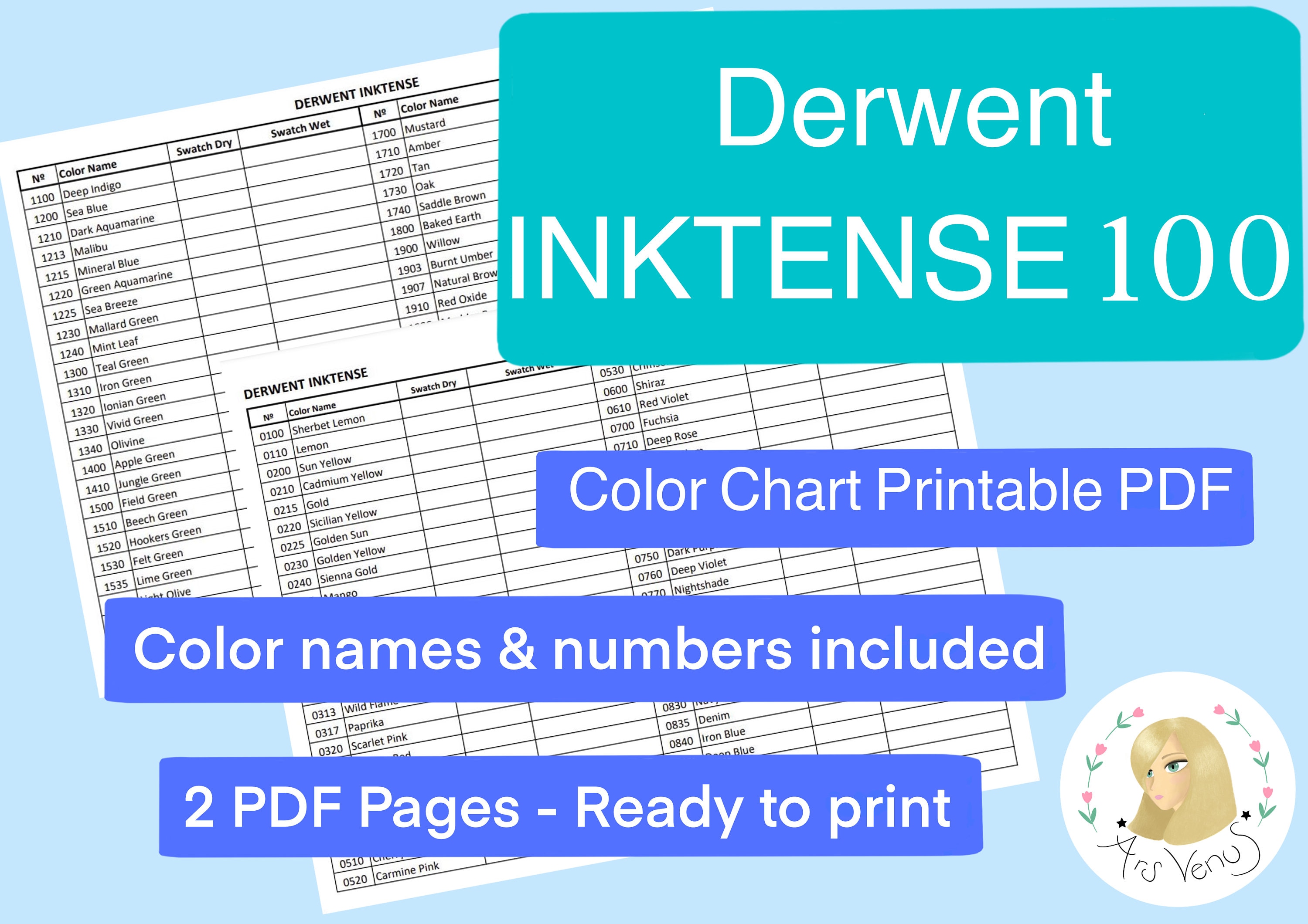 100 Inktense Color Chart Template - Instant Download | Digital PDF ...