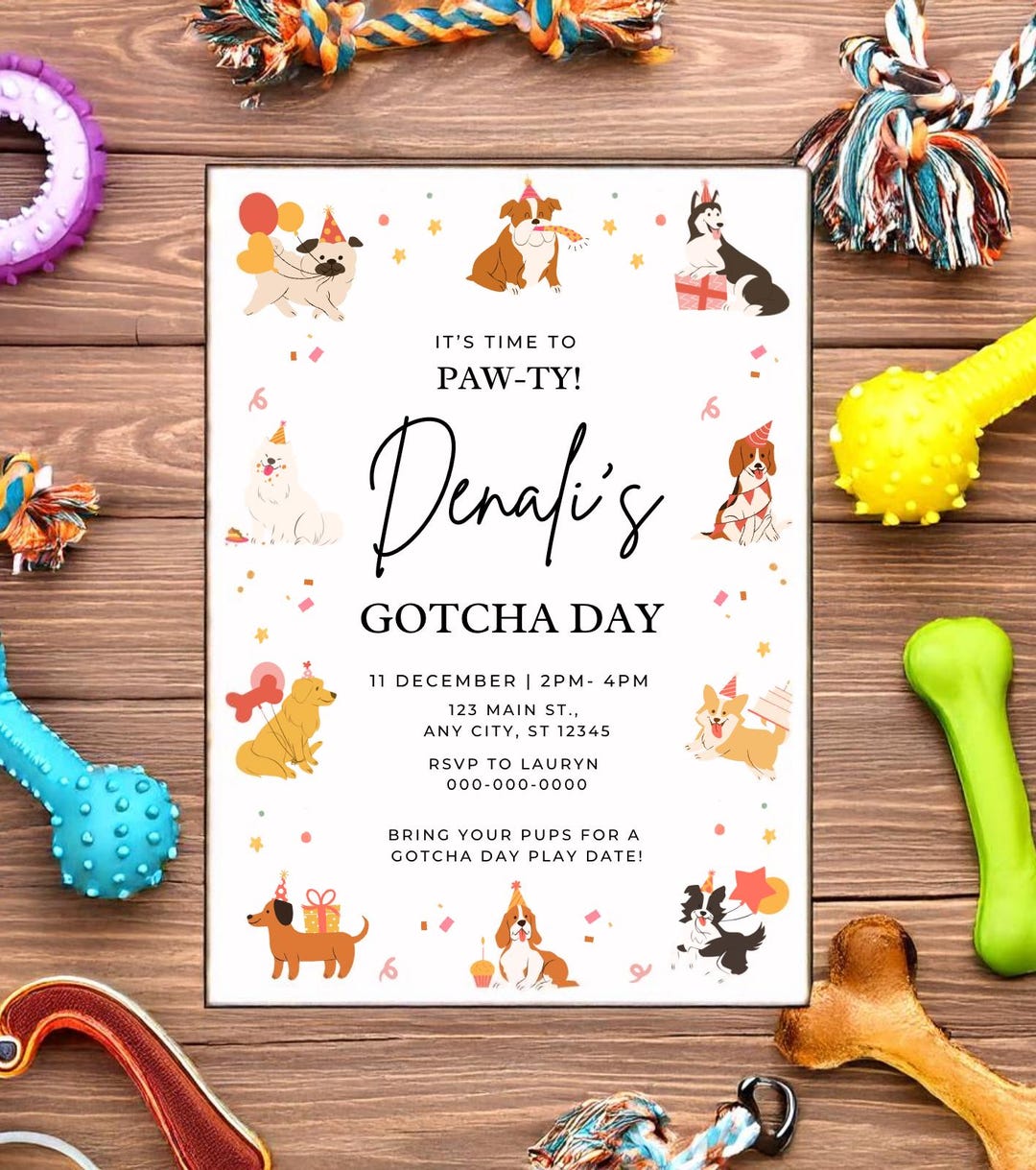 Gotcha Day Dog Party, Happy Gotcha Day, Puppy Party, Digital Invitation ...