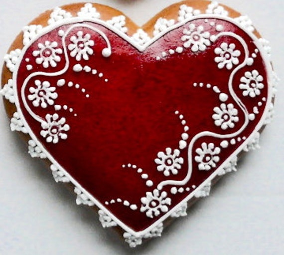 Coeur rouge contour fleurs | Etsy