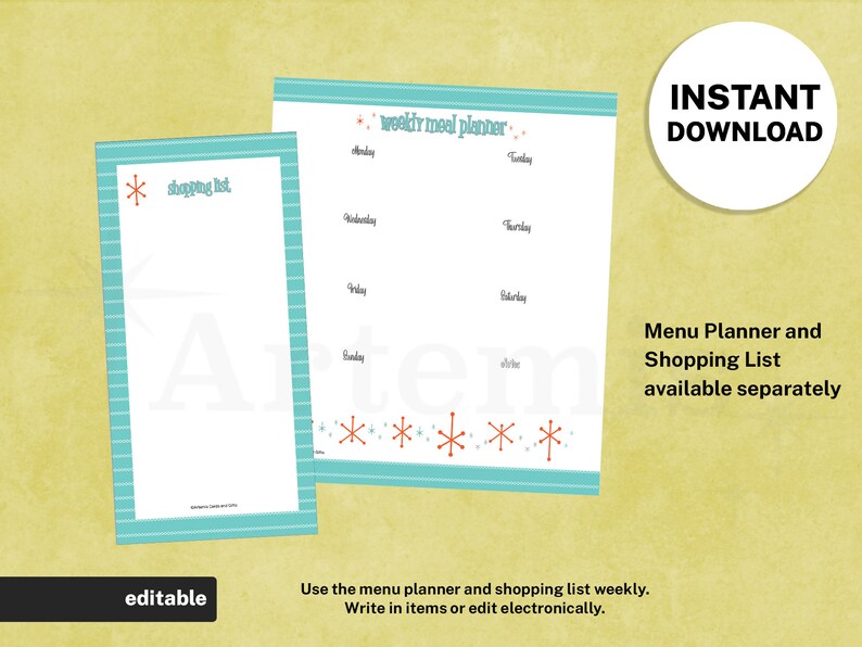 Weekly Meal Planner Shopping List Template, Digital Food Planner ...