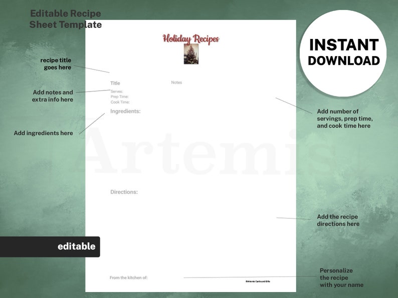 Editable Family Recipe Book Template, Printable Recipe Binder (8.5x11 ...