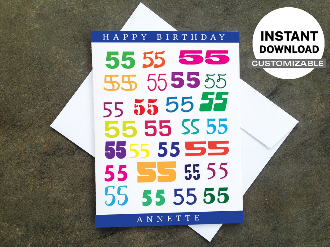 Printable 55th Birthday Card – Colorful Milestone Design (instant ...