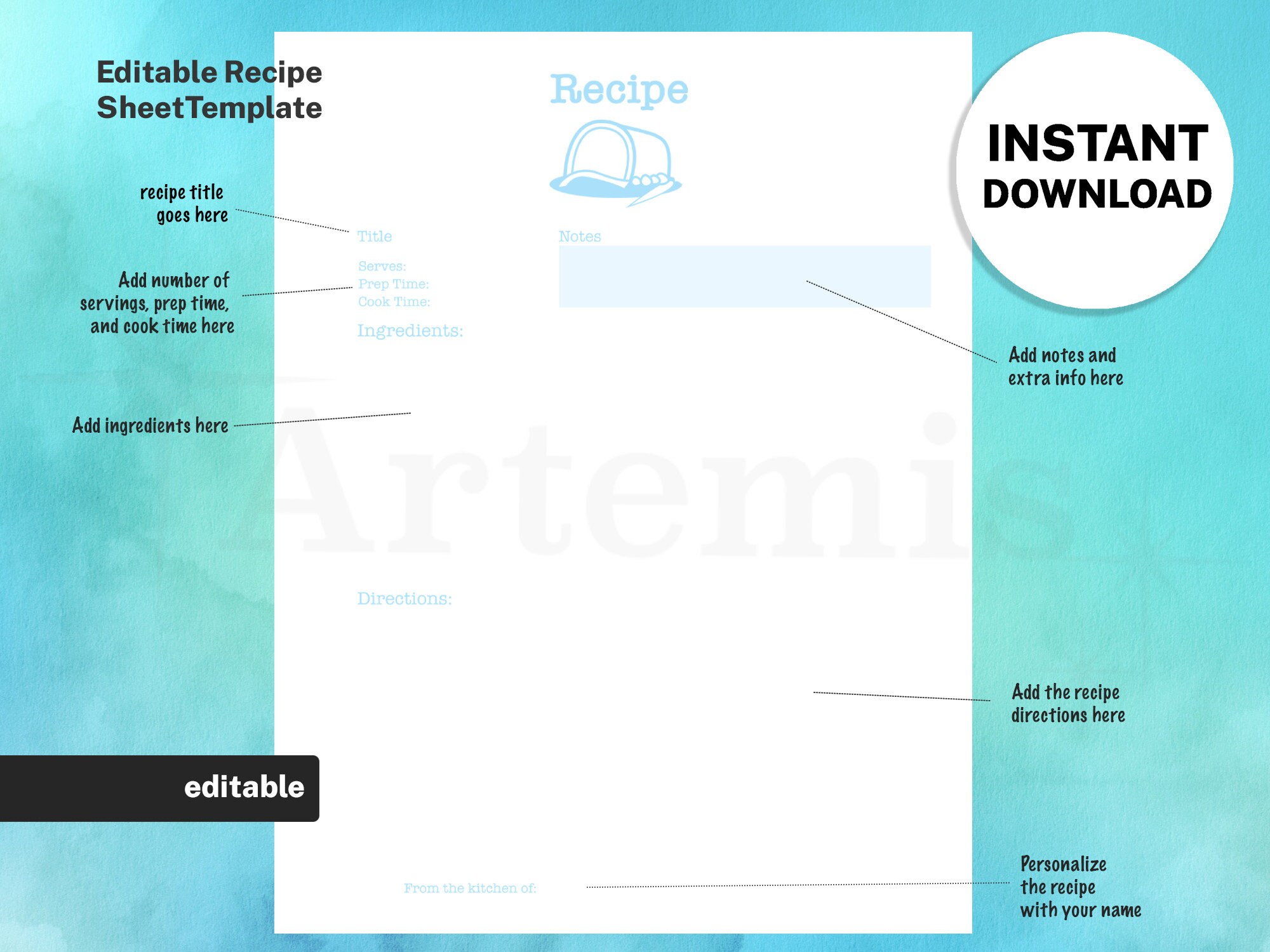 Editable Recipe Sheet Templates, Printable Recipe Book (digital ...
