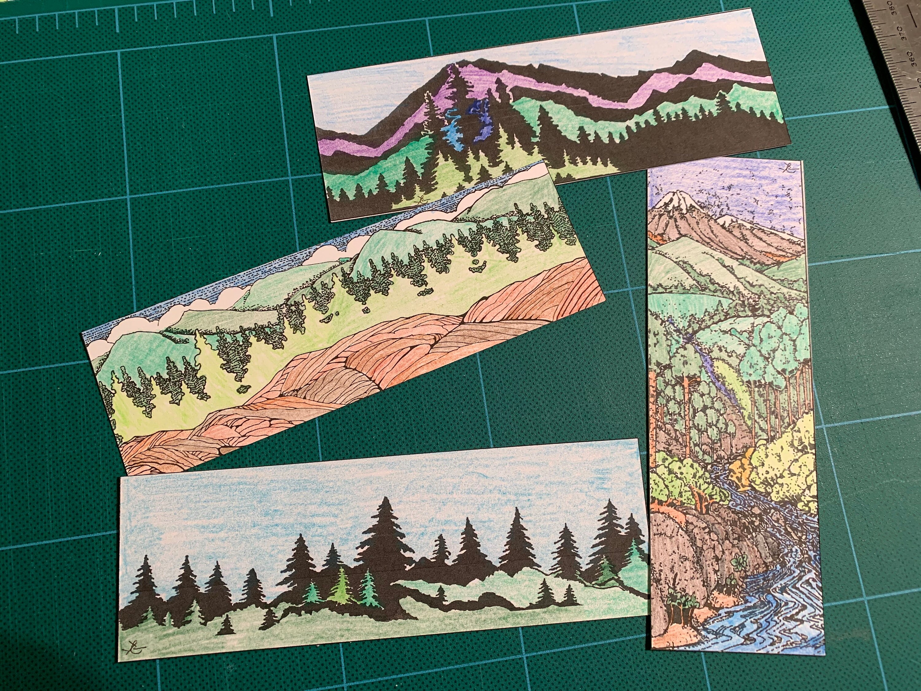 Color Your Own Printable Bookmarks, Mountain Horizon Hand Drawn, Set of ...