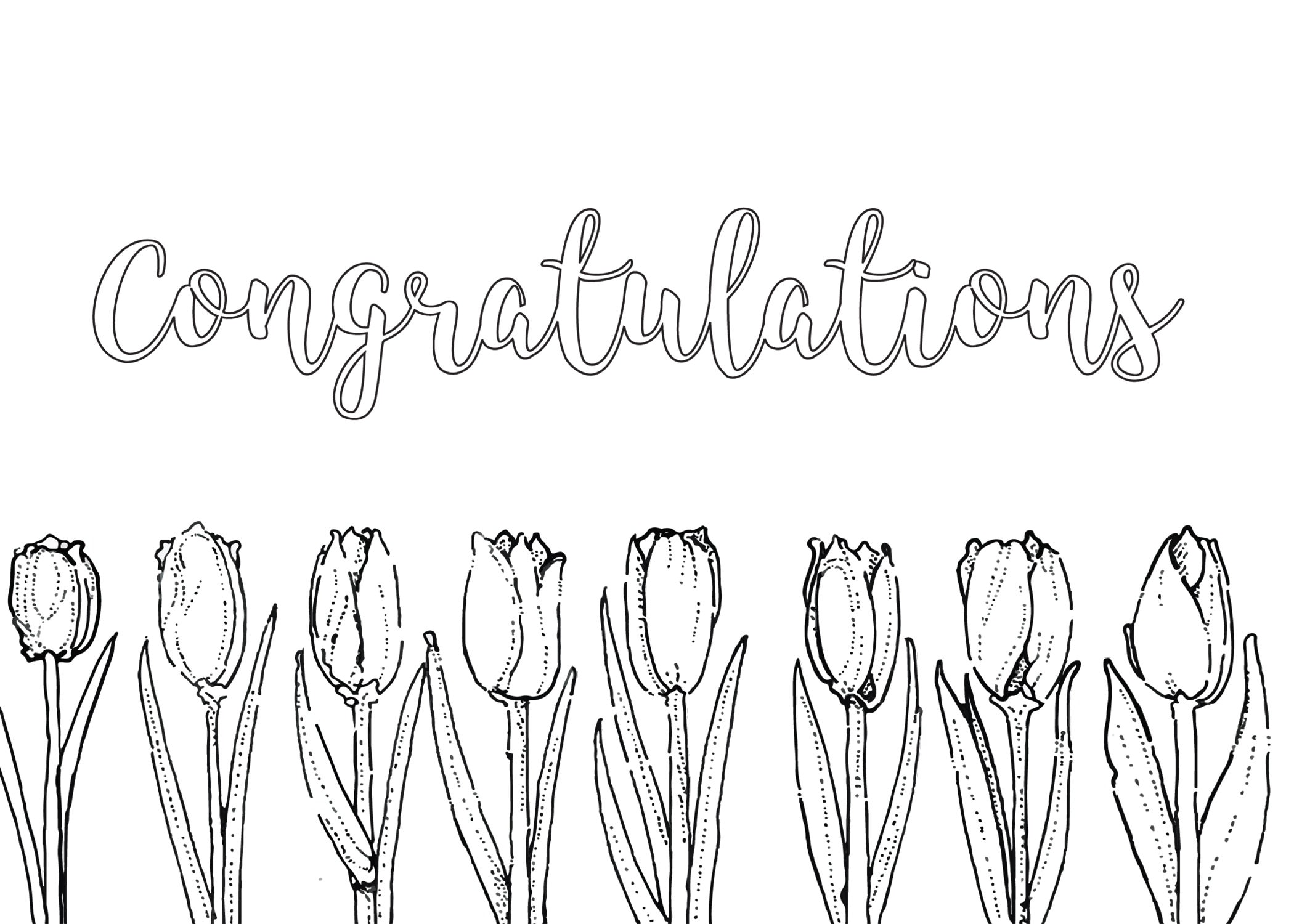 Printable Coloring With Congratulations Tulip Card Make Your | Etsy