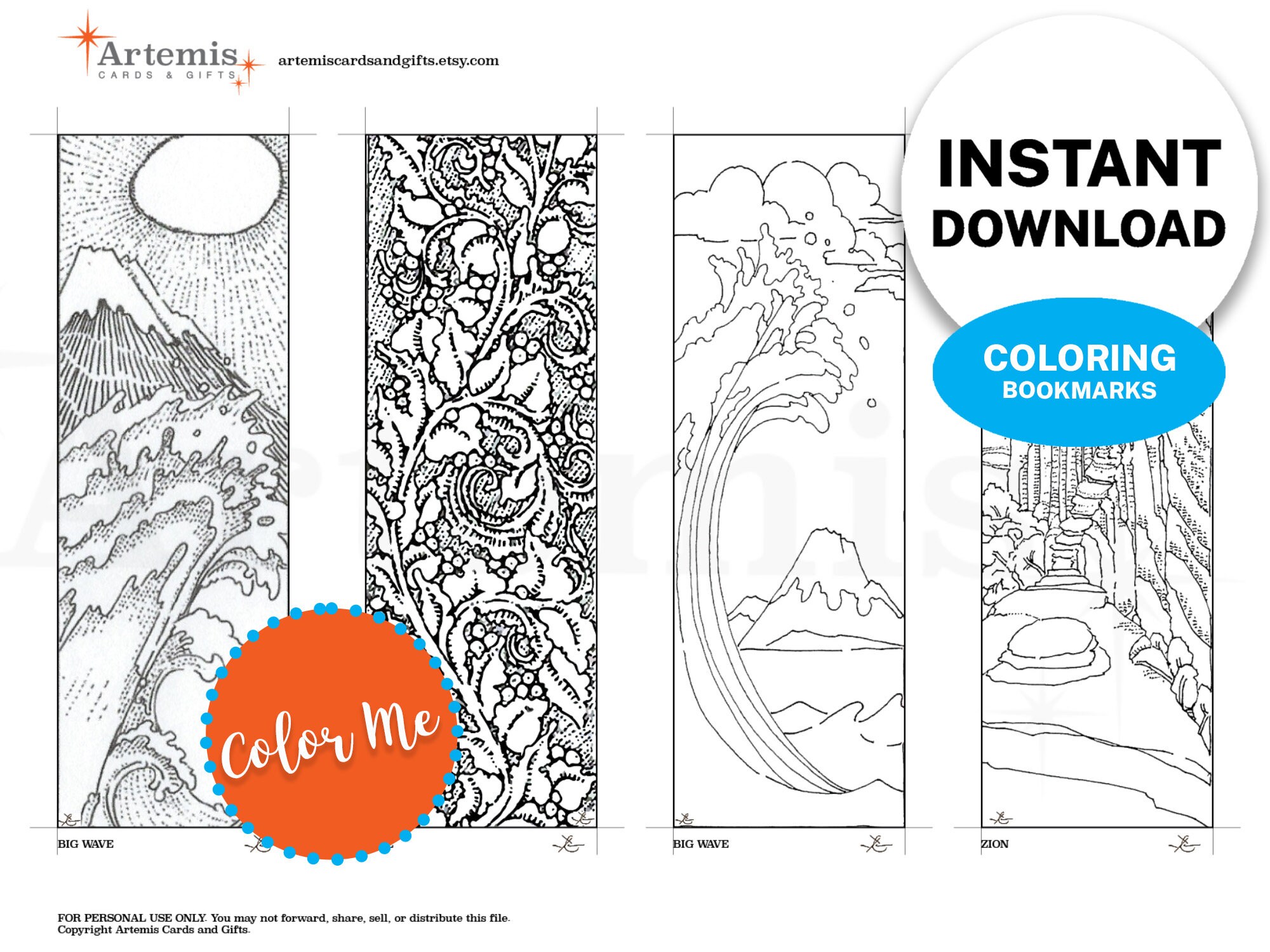 Bundle of Bookmarks - Color Your Own Printable Bookmarks, Four Sets of ...