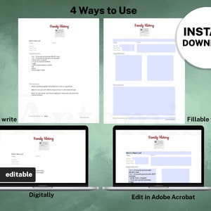 Recipe Sheet Family History Recipe Template, EDITABLE Recipe Book and ...