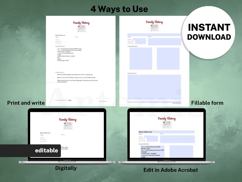 Recipe Sheet Family History Recipe Template, EDITABLE Recipe Book and ...