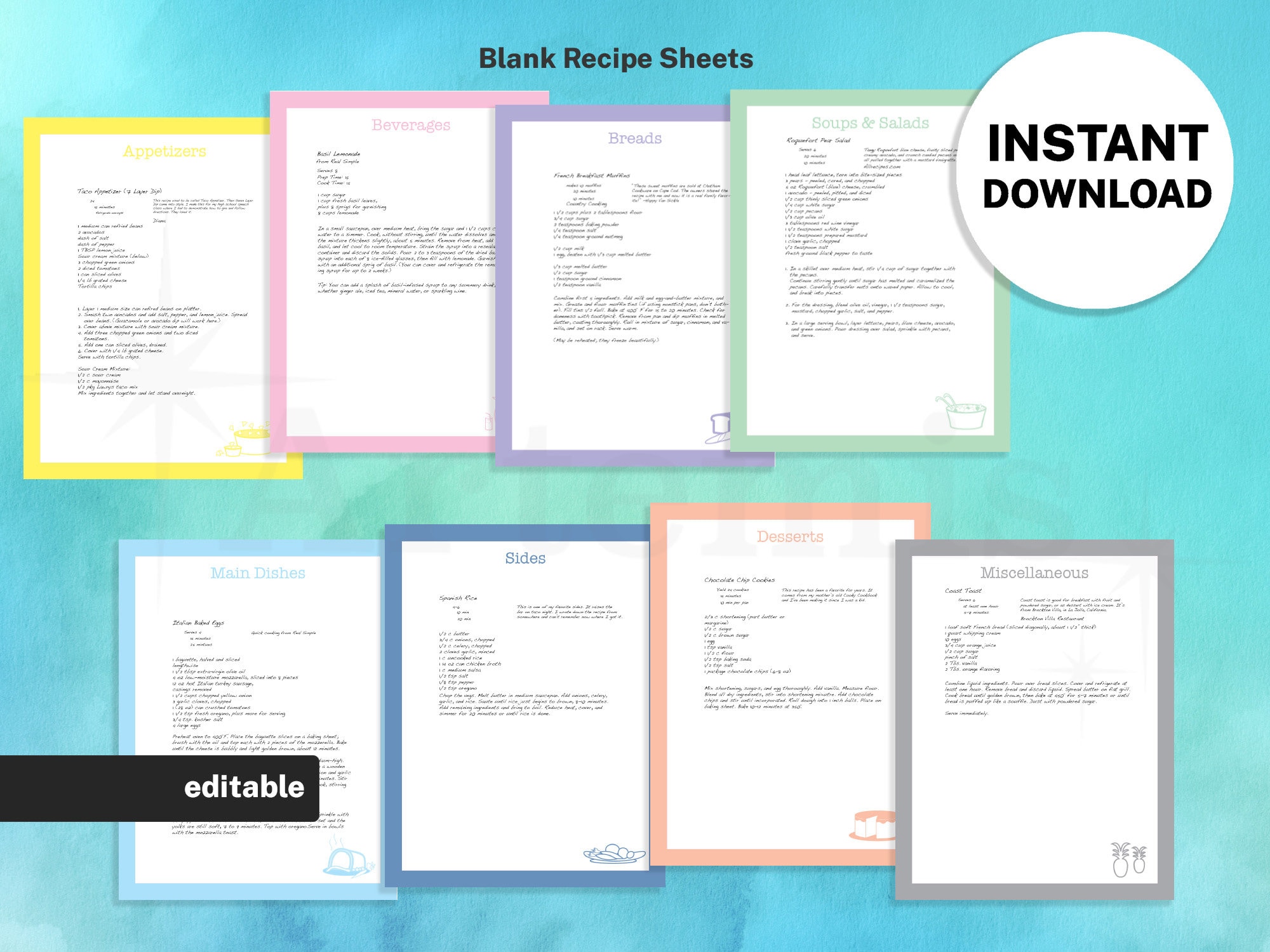 Blank Recipe Binder Sheets, 8.5x11 Printable (digital Sheets) - Etsy