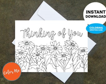 Printable Coloring Thinking of You Card Make Your Own Cards | Etsy