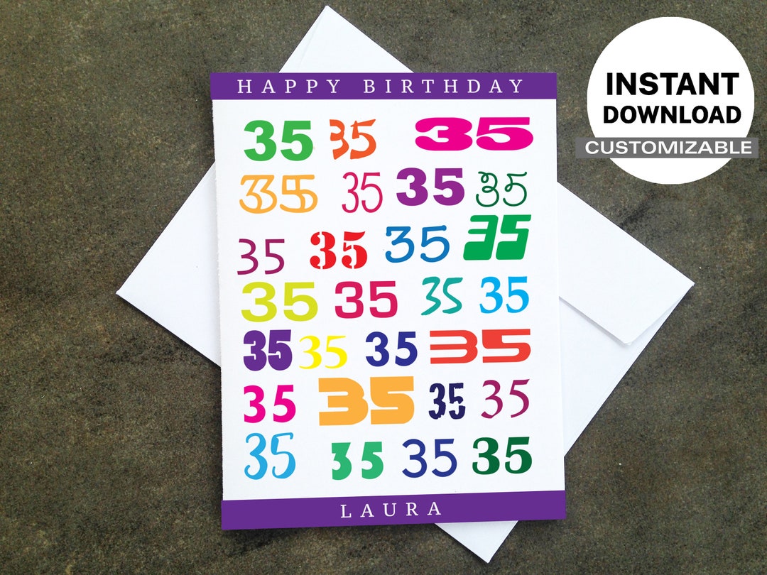 Printable 35th Birthday Card – DIY Colorful Design (instant Download ...