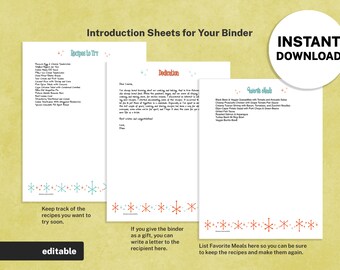 Recipe Binder Introduction Pages for the EDITABLE Recipe Book - Etsy