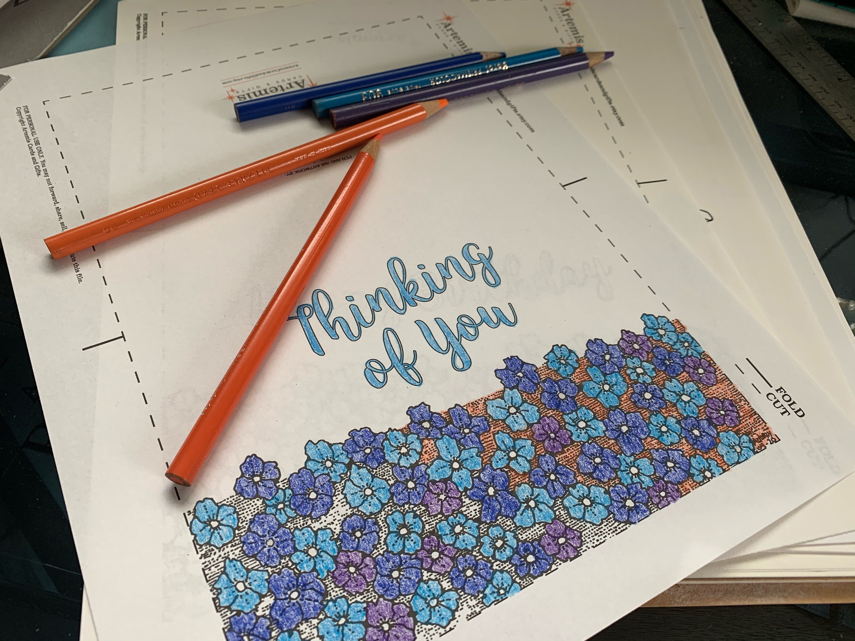 Printable Coloring Forget Me Not Thinking of You Card - Make Your Own ...