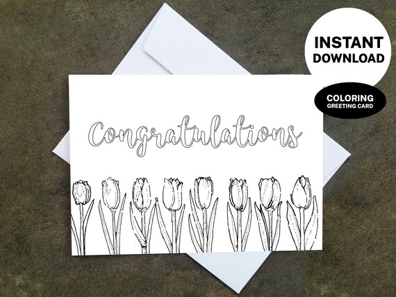 Printable Coloring With Congratulations Tulip Card Make Your | Etsy