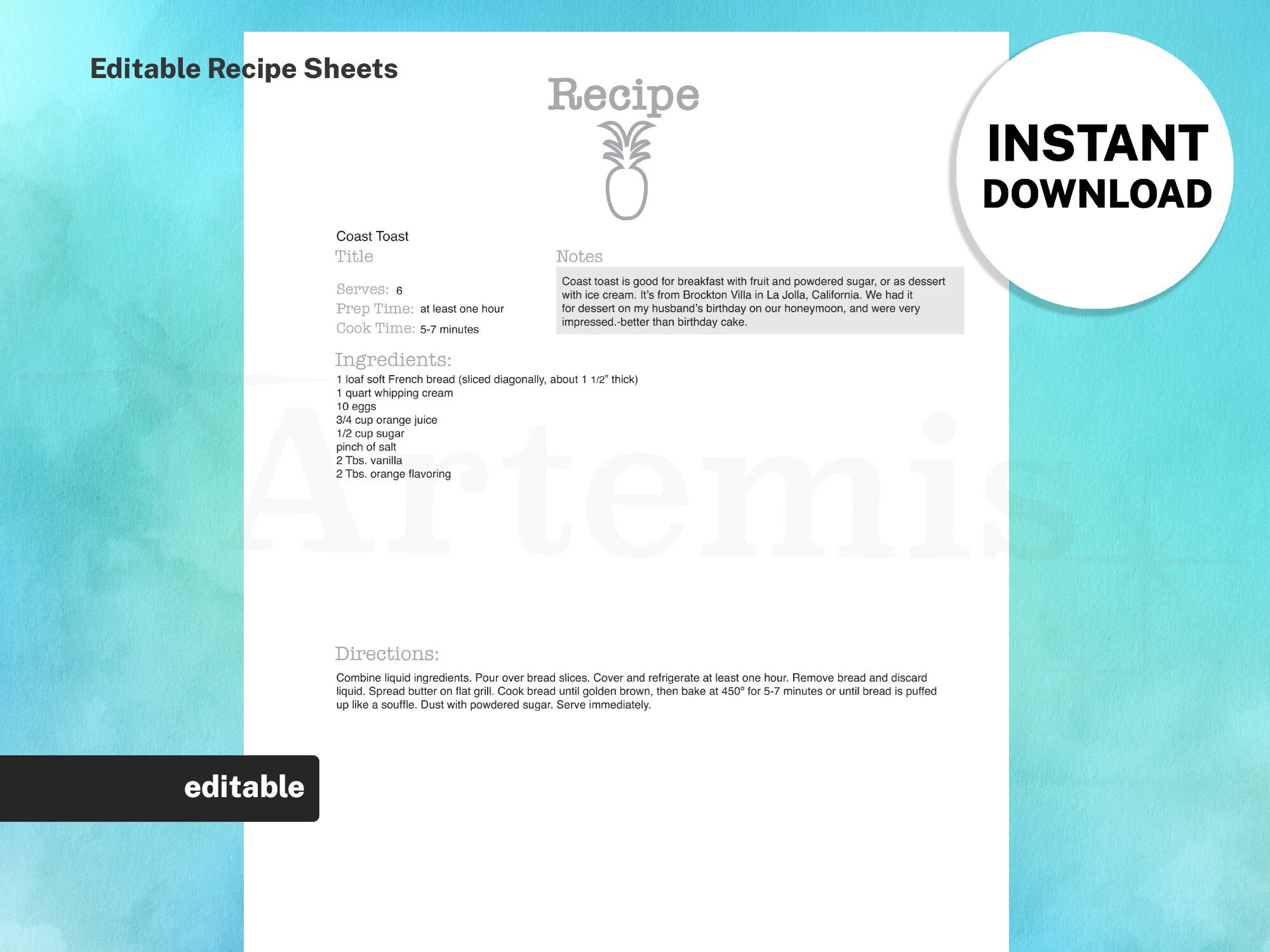 Complete Set of Recipe Sheet Templates Bundle, EDITABLE Recipe Book and ...