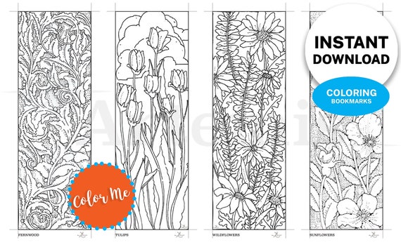 Color Your Own Printable Bookmarks Floral Fernwood Hand - Etsy