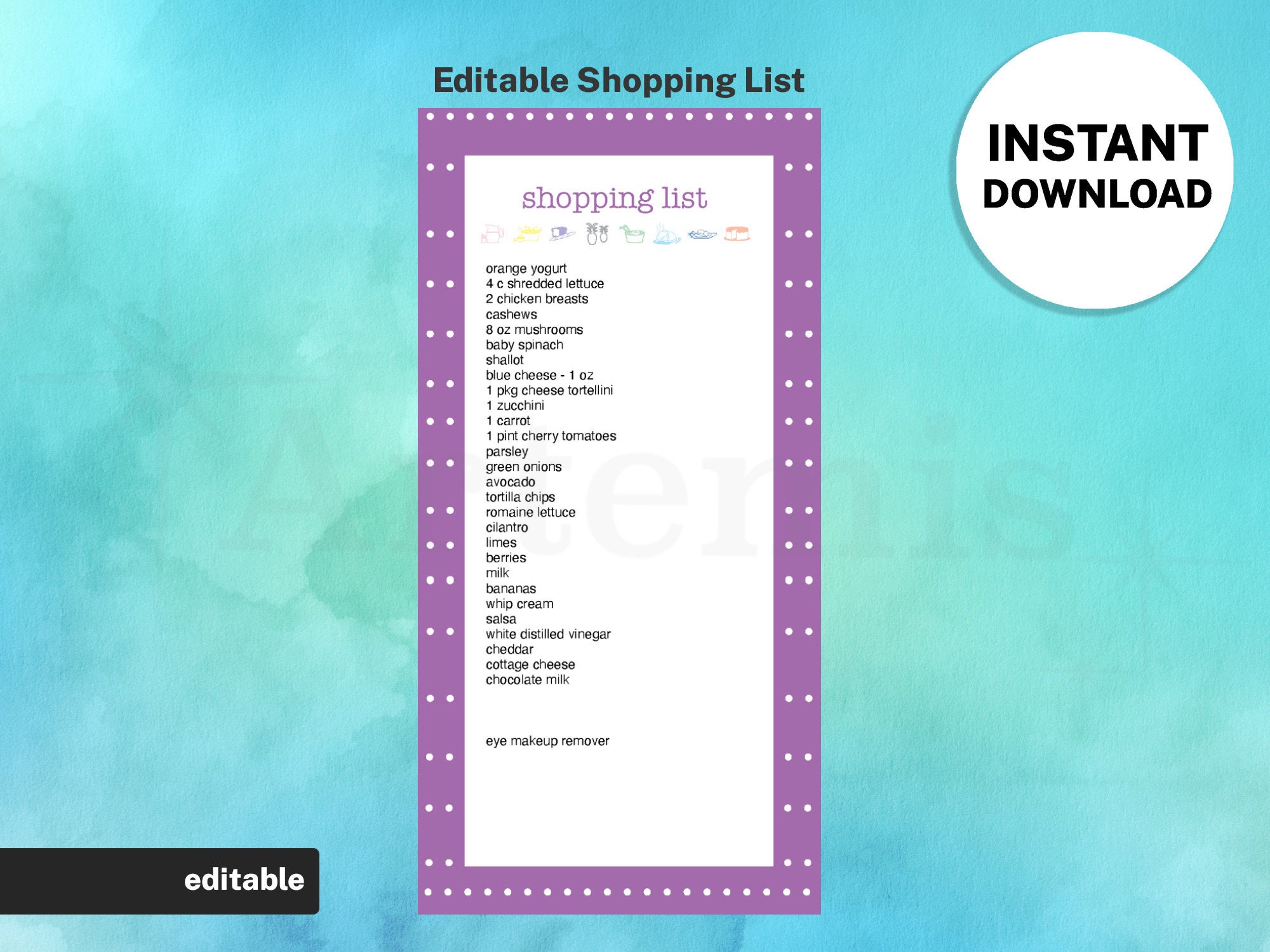 Editable Weekly Shopping List Template, Printable Grocery Planner (8 ...