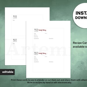 Recipe Sheet Family History Recipe Template, EDITABLE Recipe Book and ...
