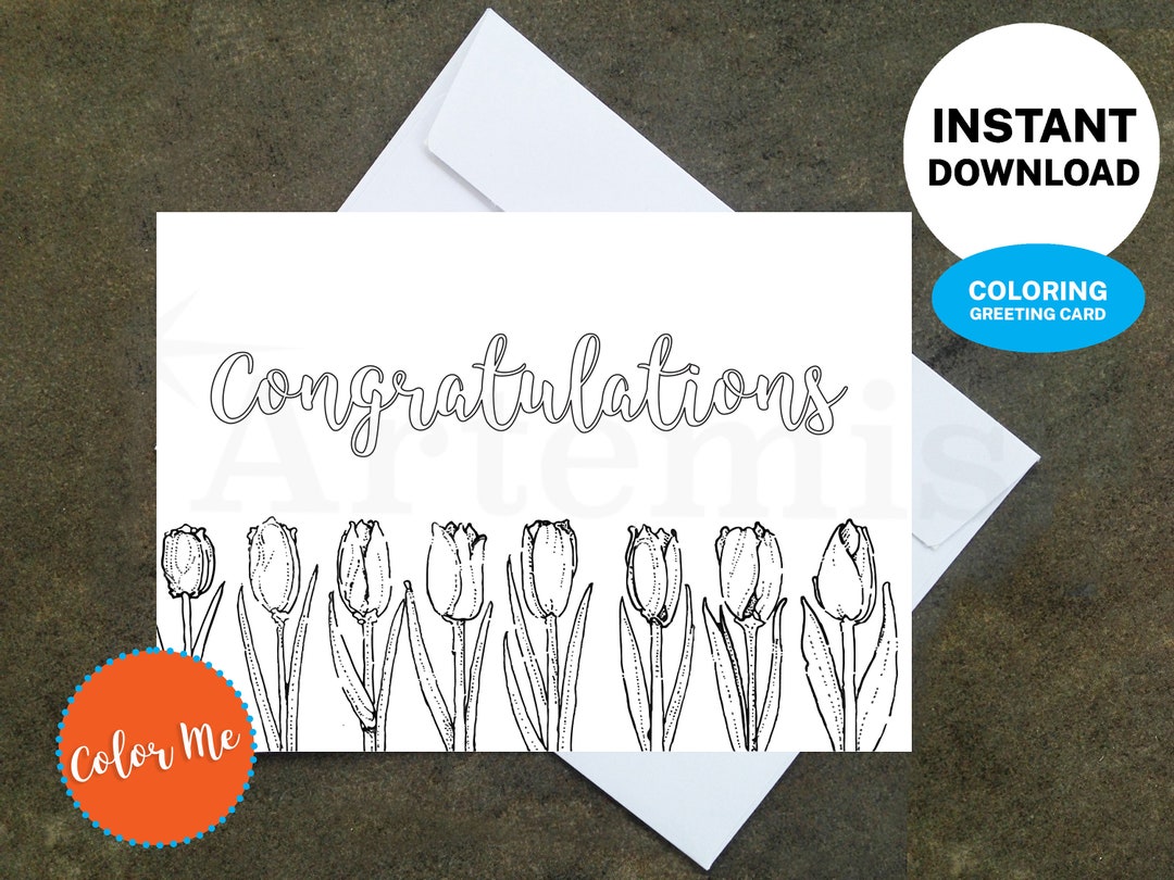 Printable Coloring With Congratulations Tulip Card Make Your - Etsy