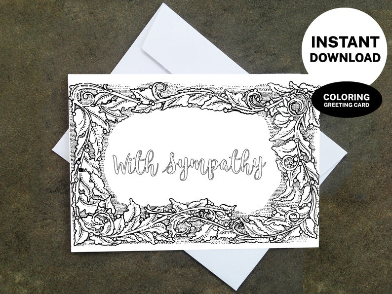 Printable Coloring With Sympathy Floral Border Card Make | Etsy