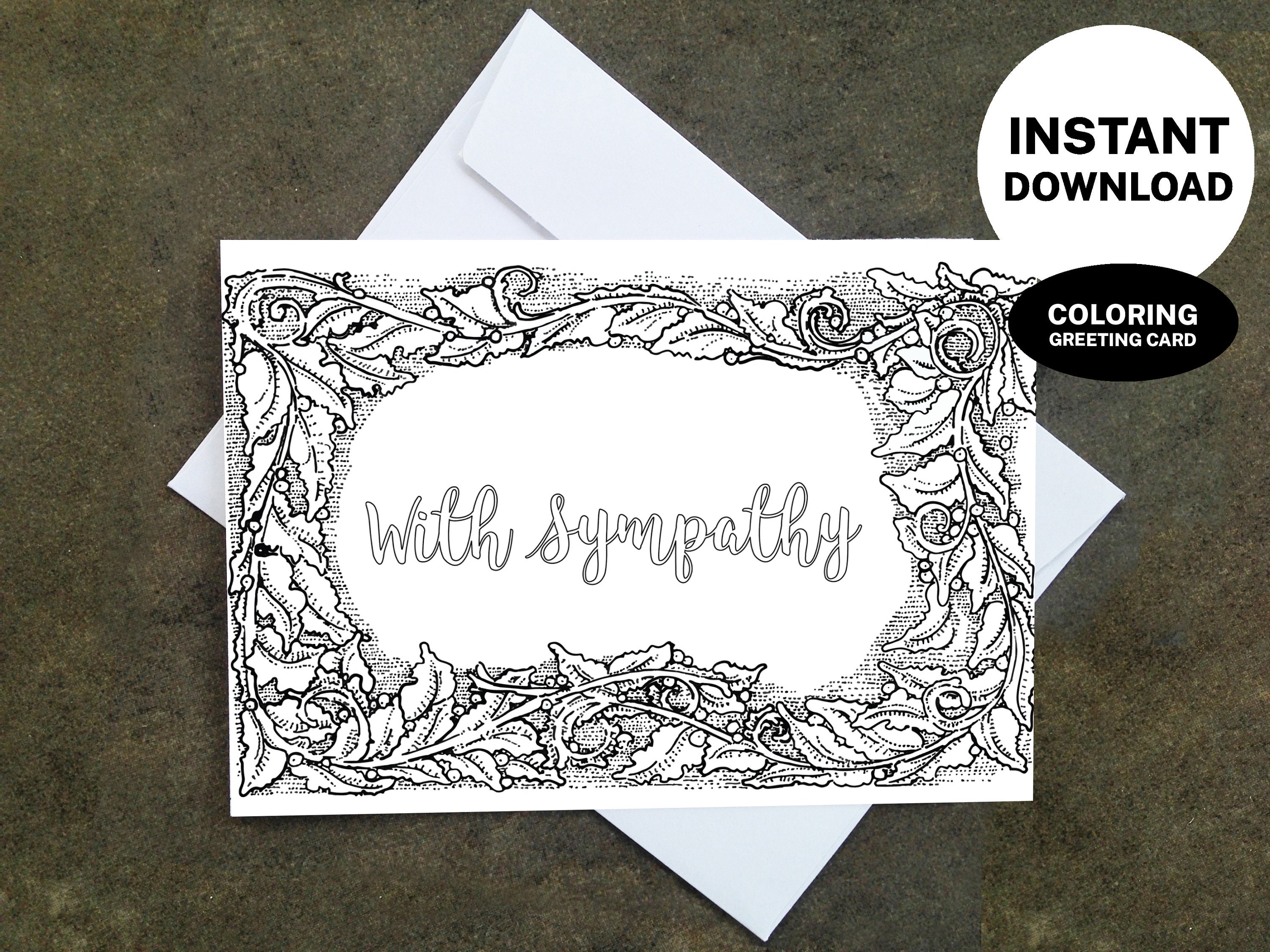 Printable Coloring With Sympathy Floral Border Card Make | Etsy