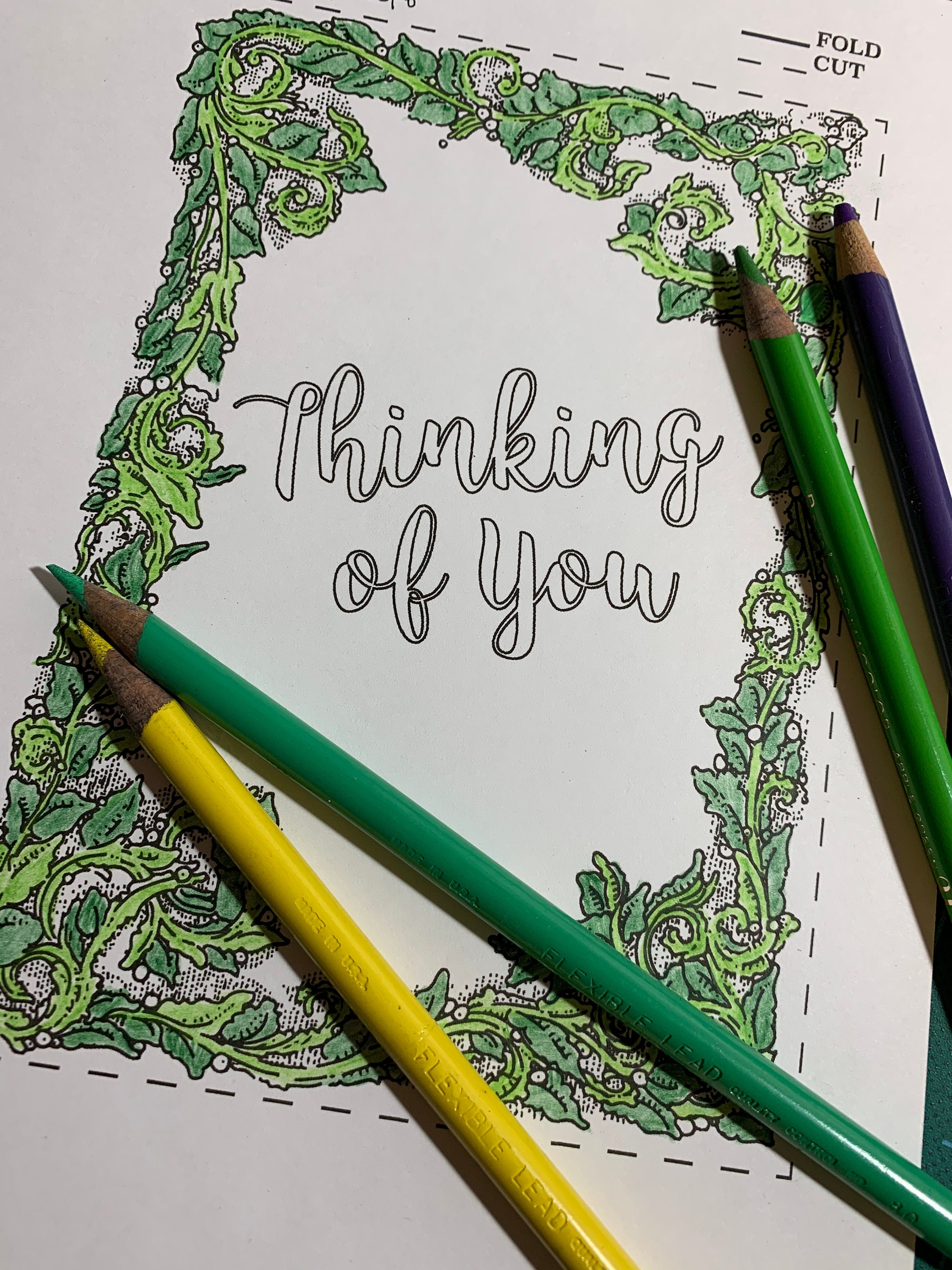 Printable "thinking of You" Coloring Card – Floral DIY Card (digital ...