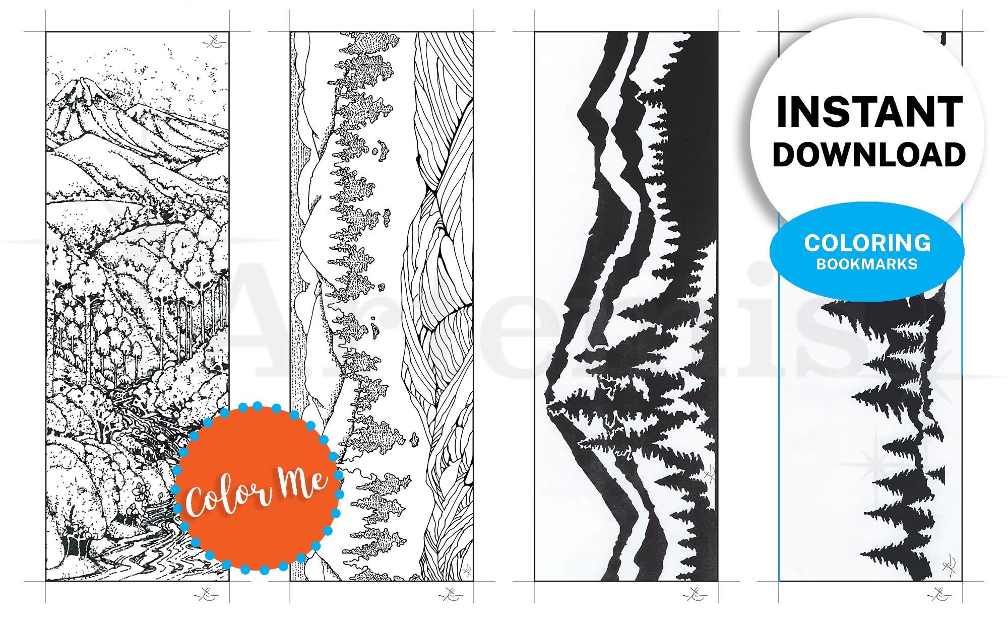 Bundle of Bookmarks - Color Your Own Printable Bookmarks, Four Sets of ...